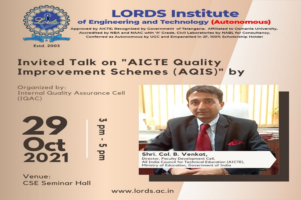 Invited Talk on AICTE Quality Improvement Schemes (AQIS) - Lords ...