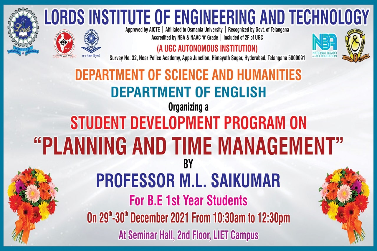 Two Days Student Development Programme on "Planning and Time Management ...