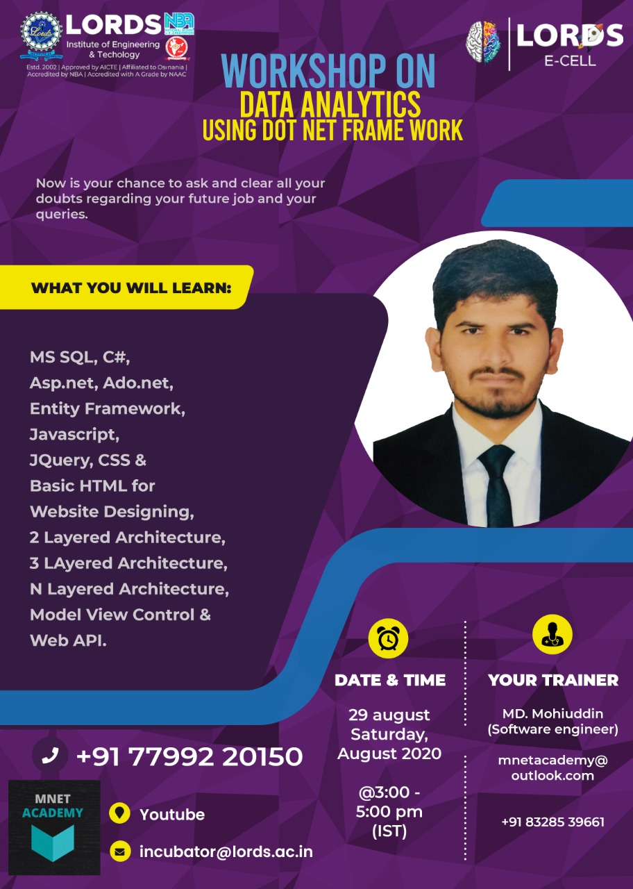 Workshop on Data Analytics using .Net Framework - Lords Institute of Engineering and Technology
