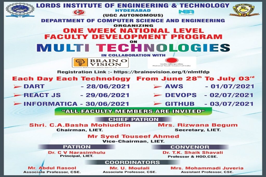 One Week National Level FDP - Lords Institute of Engineering and Technology