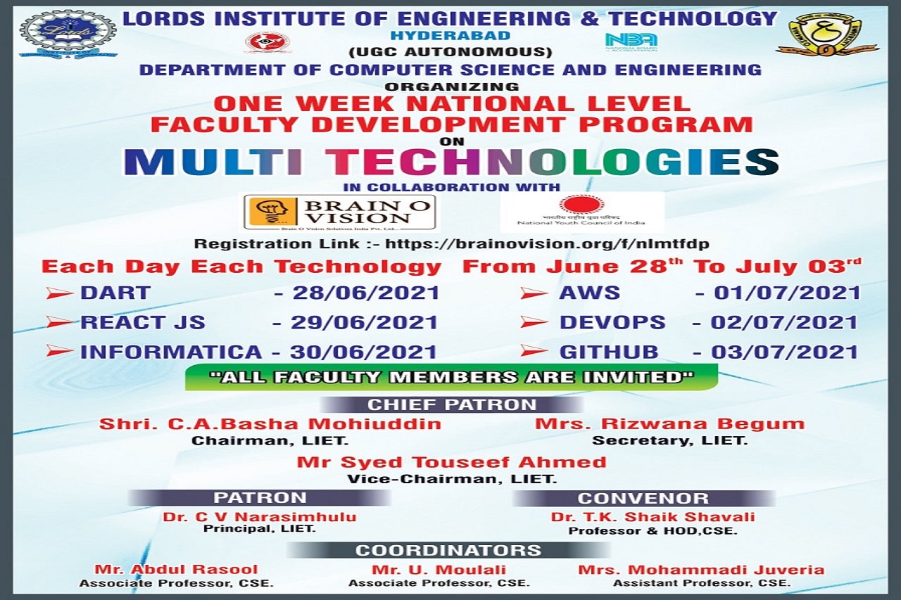 One Week National Level FDP - Lords Institute of Engineering and Technology
