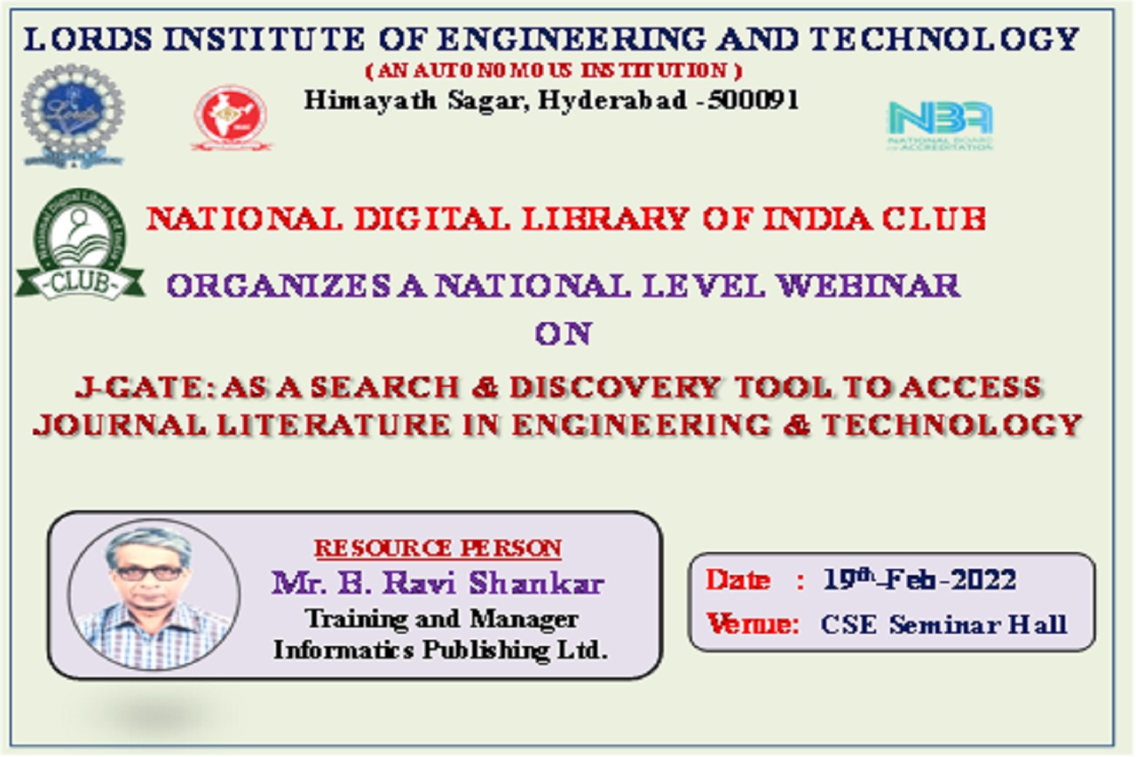 National Webinar on J-Gate E – Journals - Lords Institute of ...