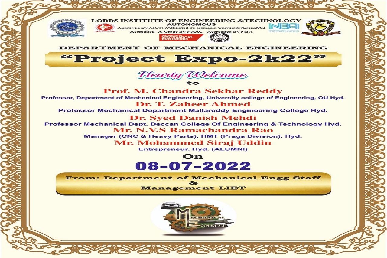 Project Expo 2K22 (Mech) - Lords Institute of Engineering and Technology