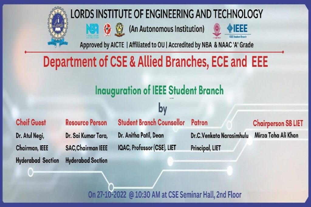 Inauguration of IEEE Student Branch - Lords Institute of Engineering and Technology