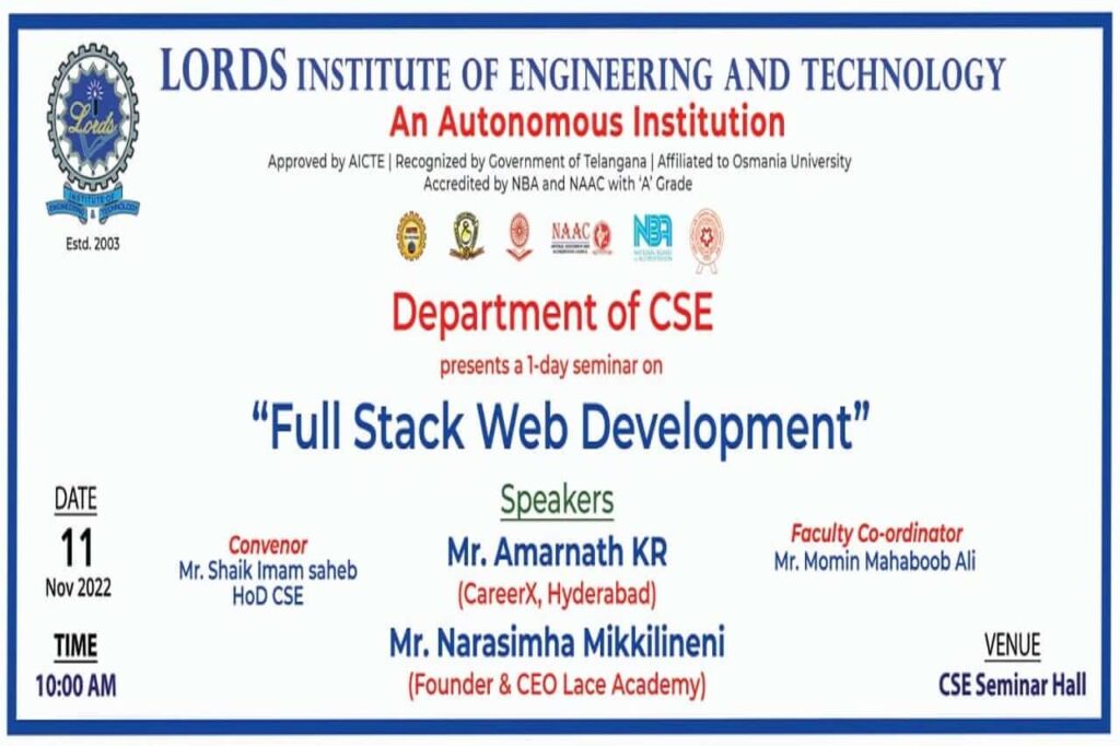 Seminar on Full Stack Web Development - Lords Institute of Engineering ...