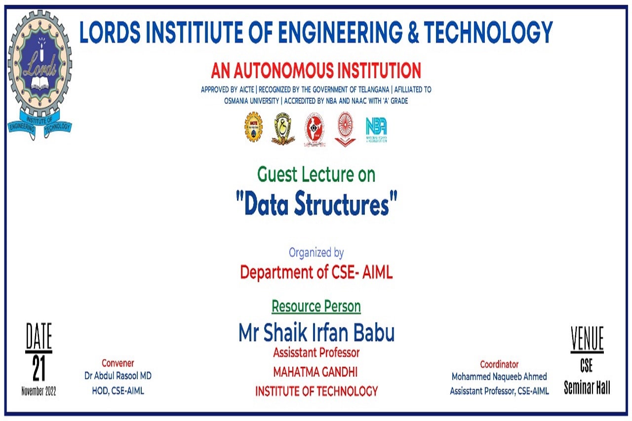 Guest Lecture On Data Structure Lords Institute Of Engineering And 4061