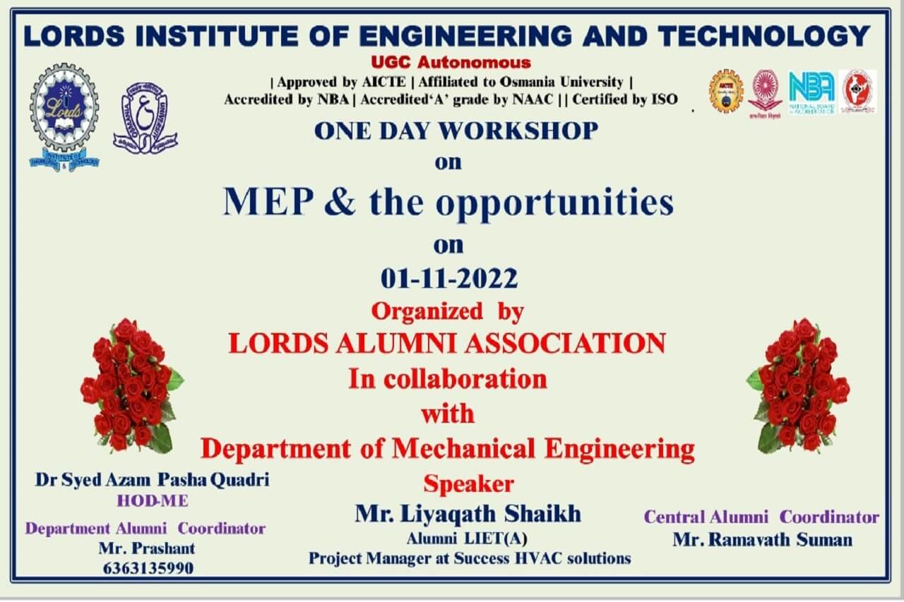 One Day Workshop on MEP & Opportunities - Lords Institute of Engineering and Technology