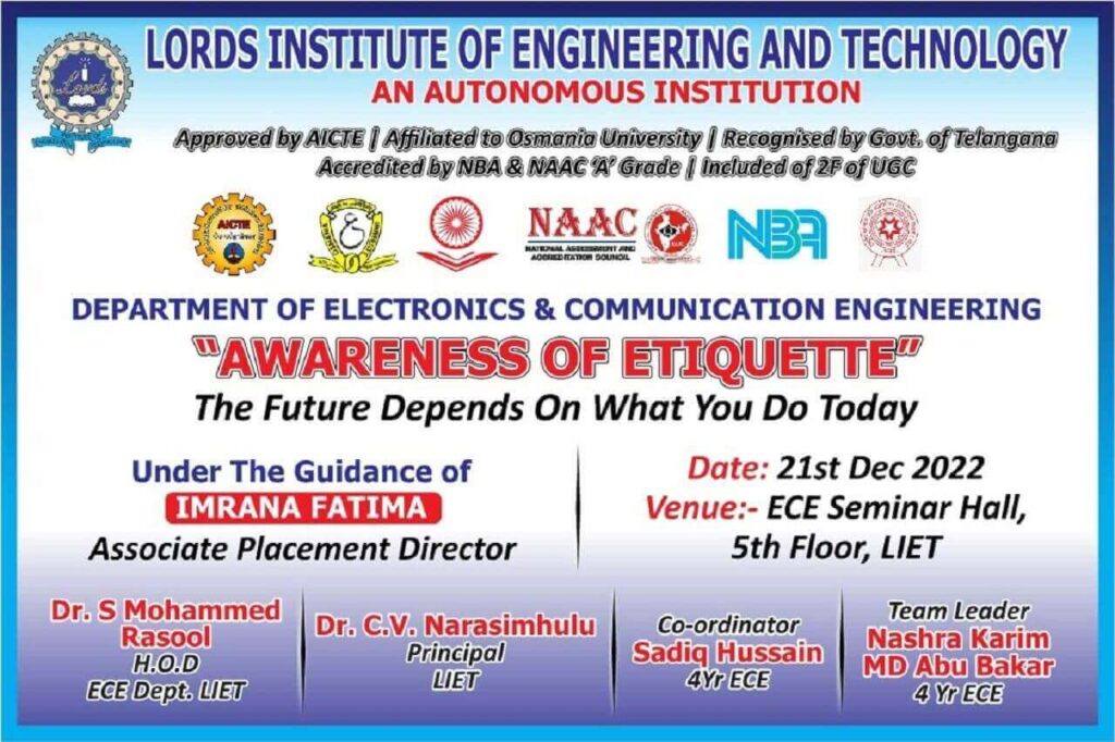 Awareness of Etiquette - Lords Institute of Engineering and Technology