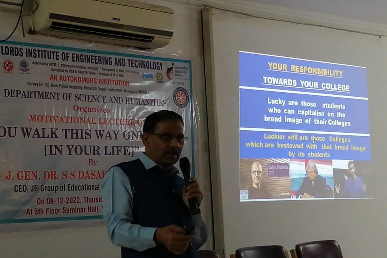Motivational Lecture on You Walk this Way only once - Lords Institute of Engineering and Technology
