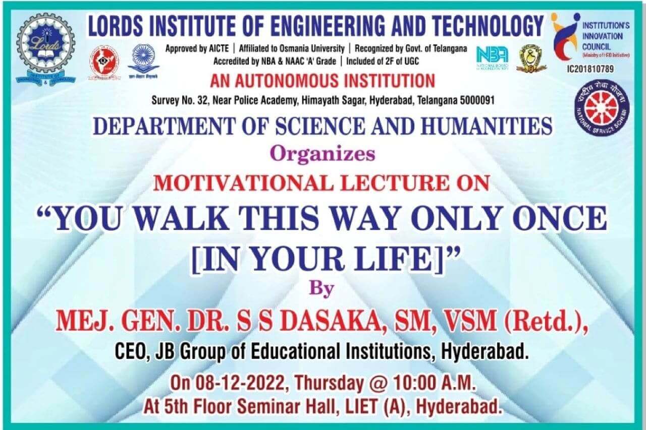 Motivational Lecture on You Walk this Way only once - Lords Institute ...