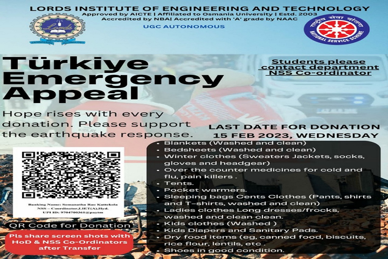 Turkiye Emergency Appeal - Lords Institute of Engineering and Technology