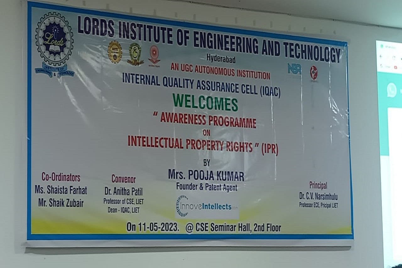 Awareness Program on IPR - Lords Institute of Engineering and Technology