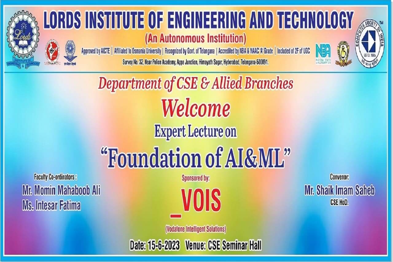 Expert Lecture on “ Foundations of AIML” - Lords Institute of ...