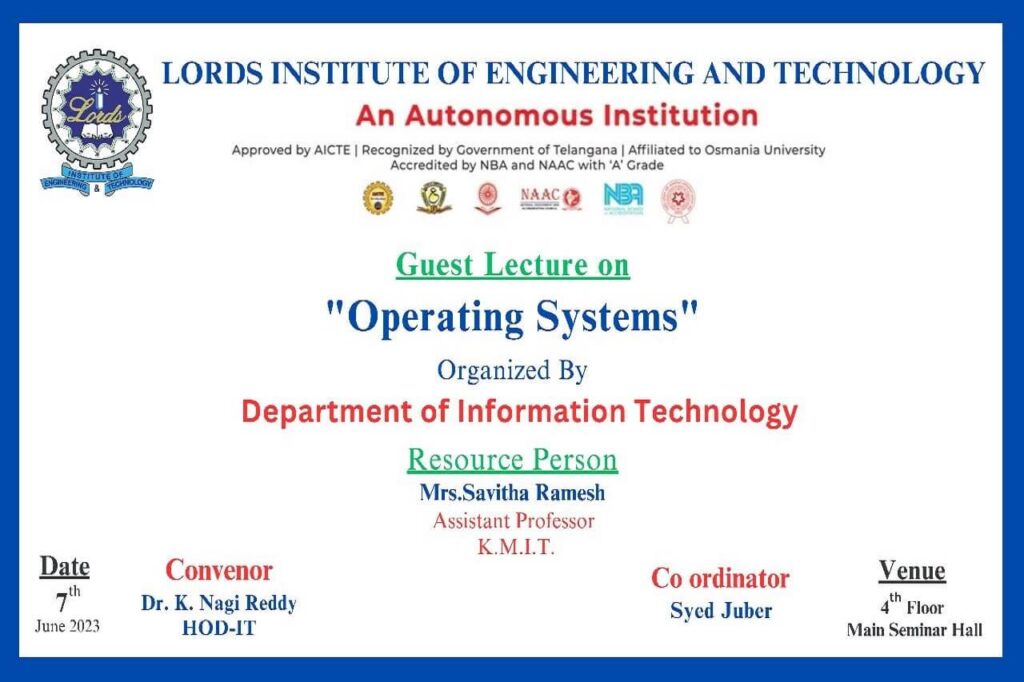 Guest Lecture On Operating Systems Lords Institute Of Engineering And