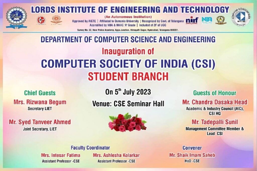 Inauguration of CSI Student Branch - Lords Institute of Engineering and ...