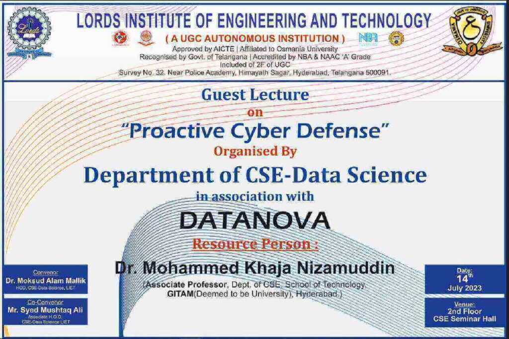 Guest Lecture On Proactive Cyber Defense Lords Institute Of Engineering And Technology