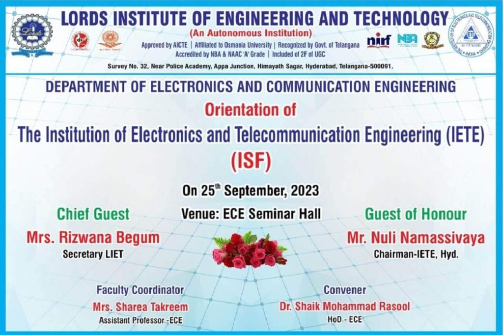 Orientation Of IETE(ISF) - Lords Institute of Engineering and Technology