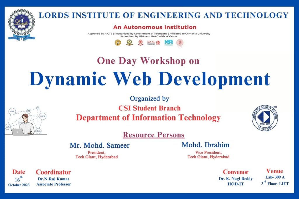 Workshop on Dynamic Web Development - Lords Institute of Engineering ...
