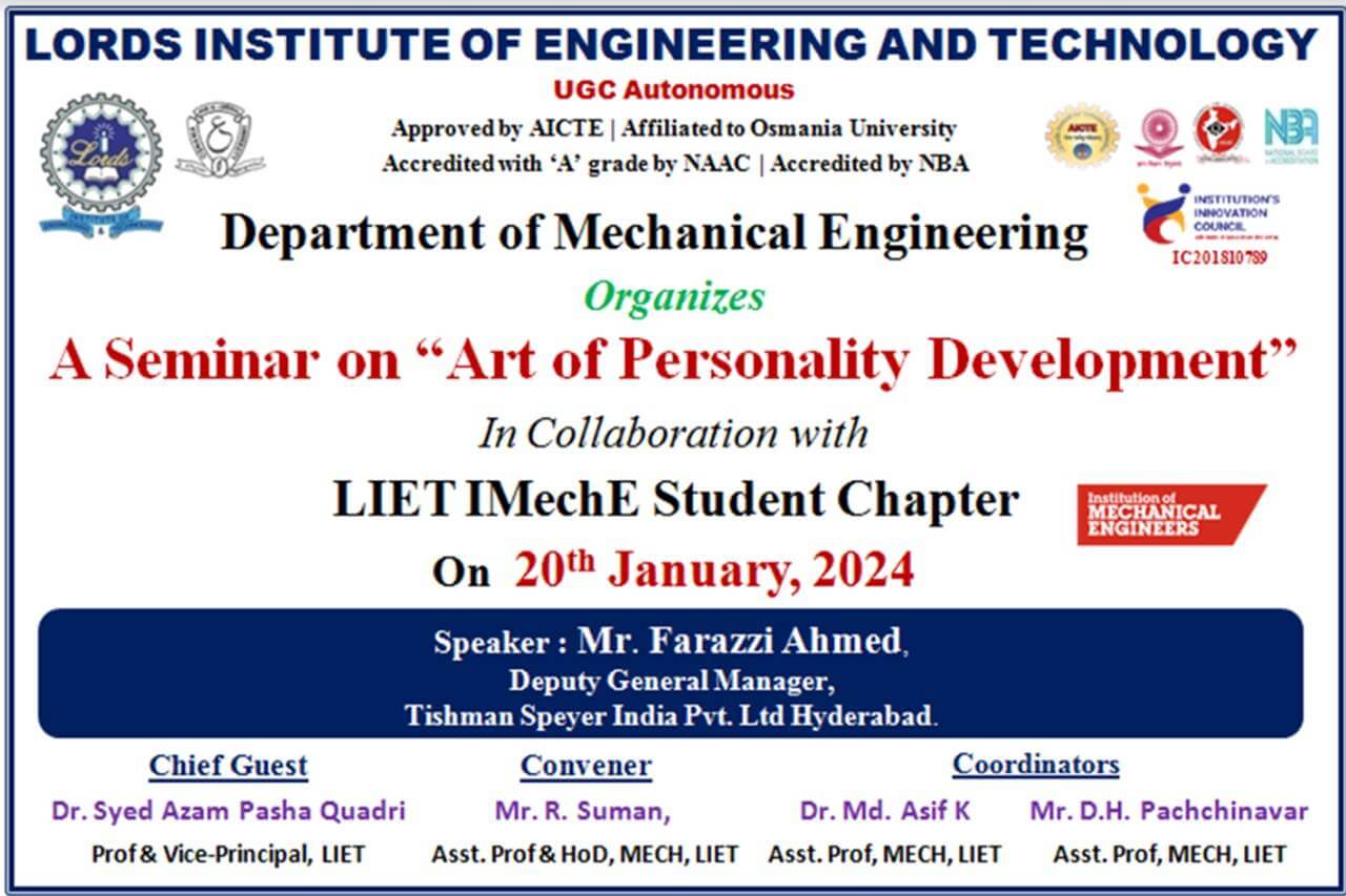 Seminar on Art of personality development - Lords Institute of ...