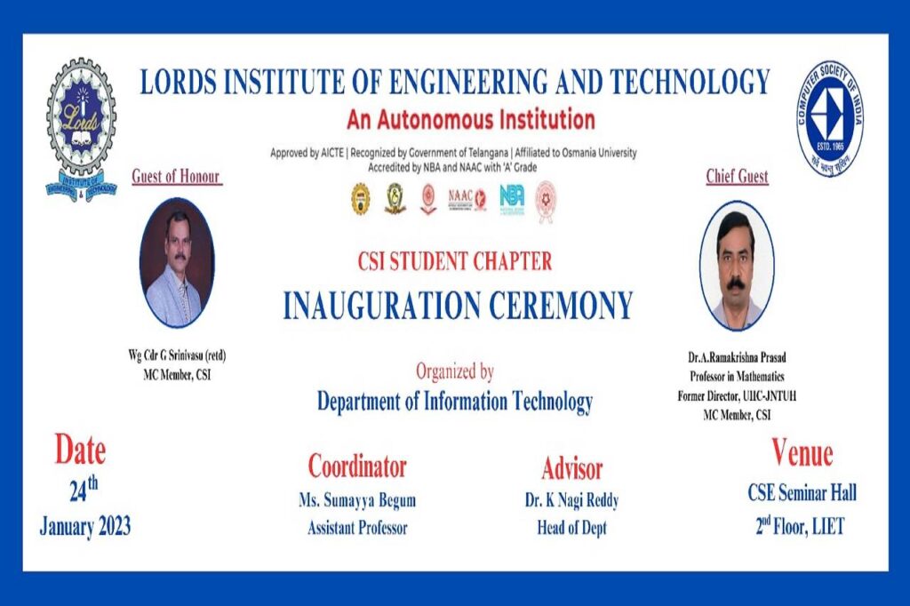 Inauguration of CSI Student Chapter - Lords Institute of Engineering ...