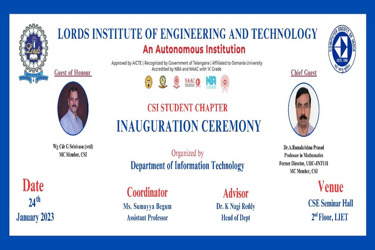 Inauguration of CSI Student Chapter - Lords Institute of Engineering and Technology