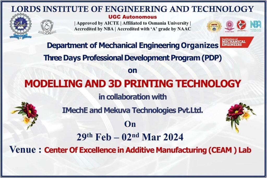 Modelling & 3D Printing Technology - Lords Institute of Engineering and Technology