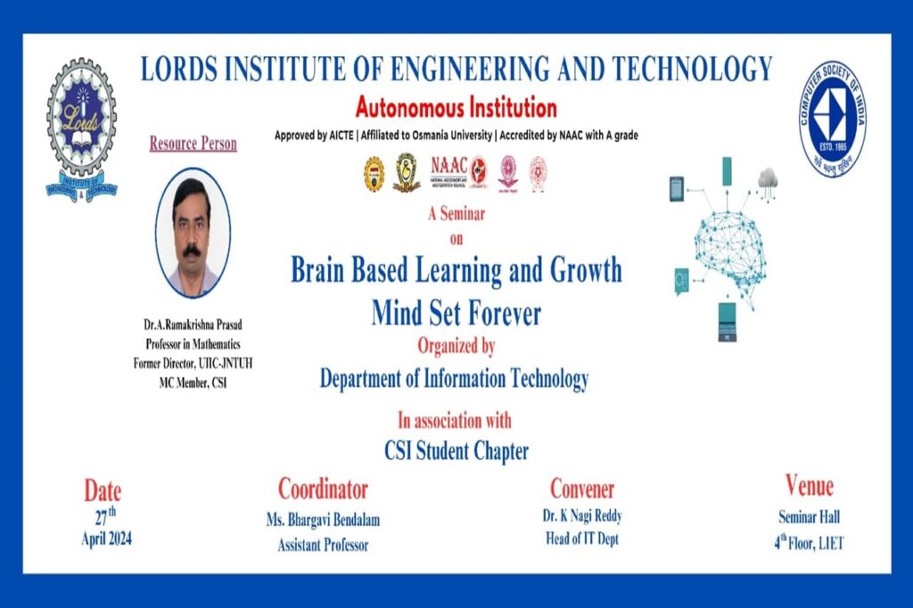 Seminar on Brain Based Learning and Growth Mindset Forever - Lords ...