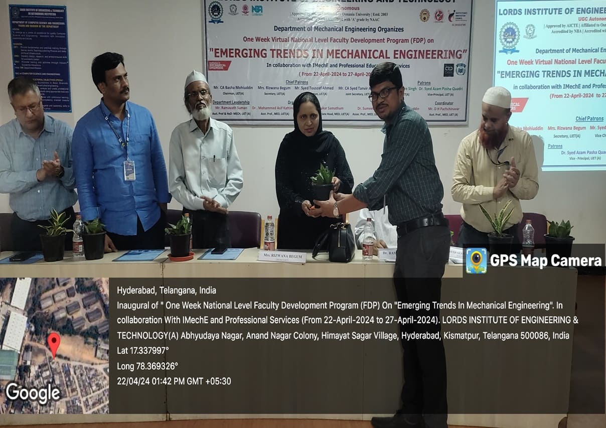 One week National Level FDP on “Emerging Trends in Mechanical ...