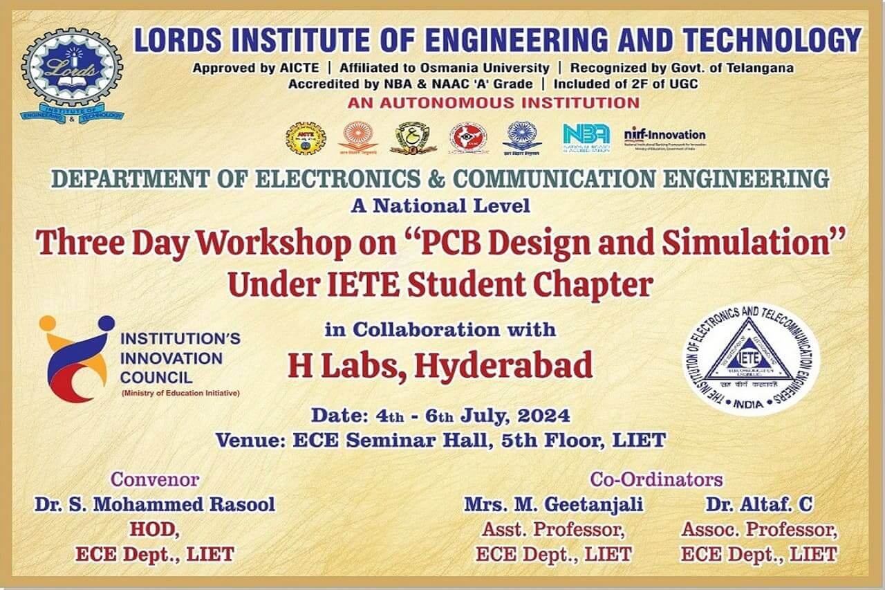 Workshop on PCB Design and Simulation - Lords Institute of Engineering ...