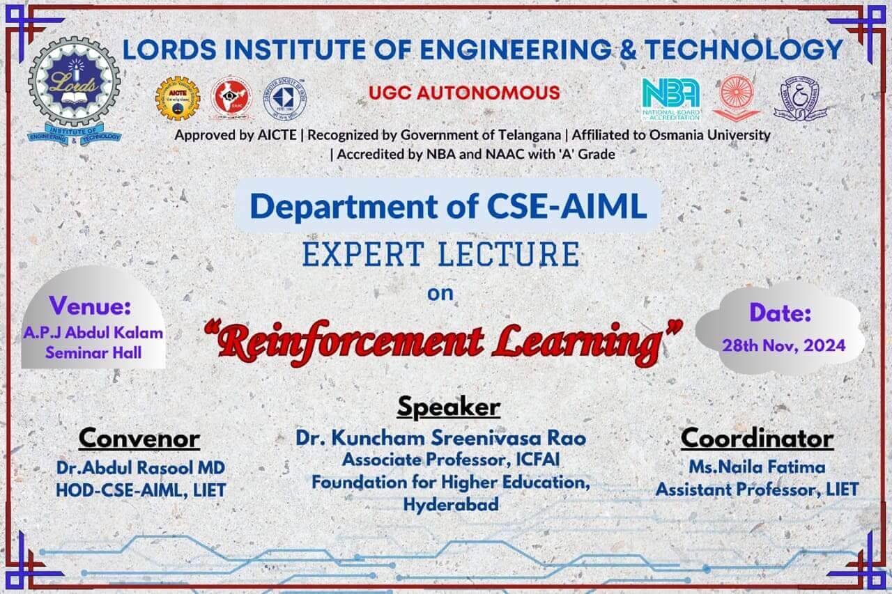 Guest Lecture on Reinforcement Learning - Lords Institute of ...