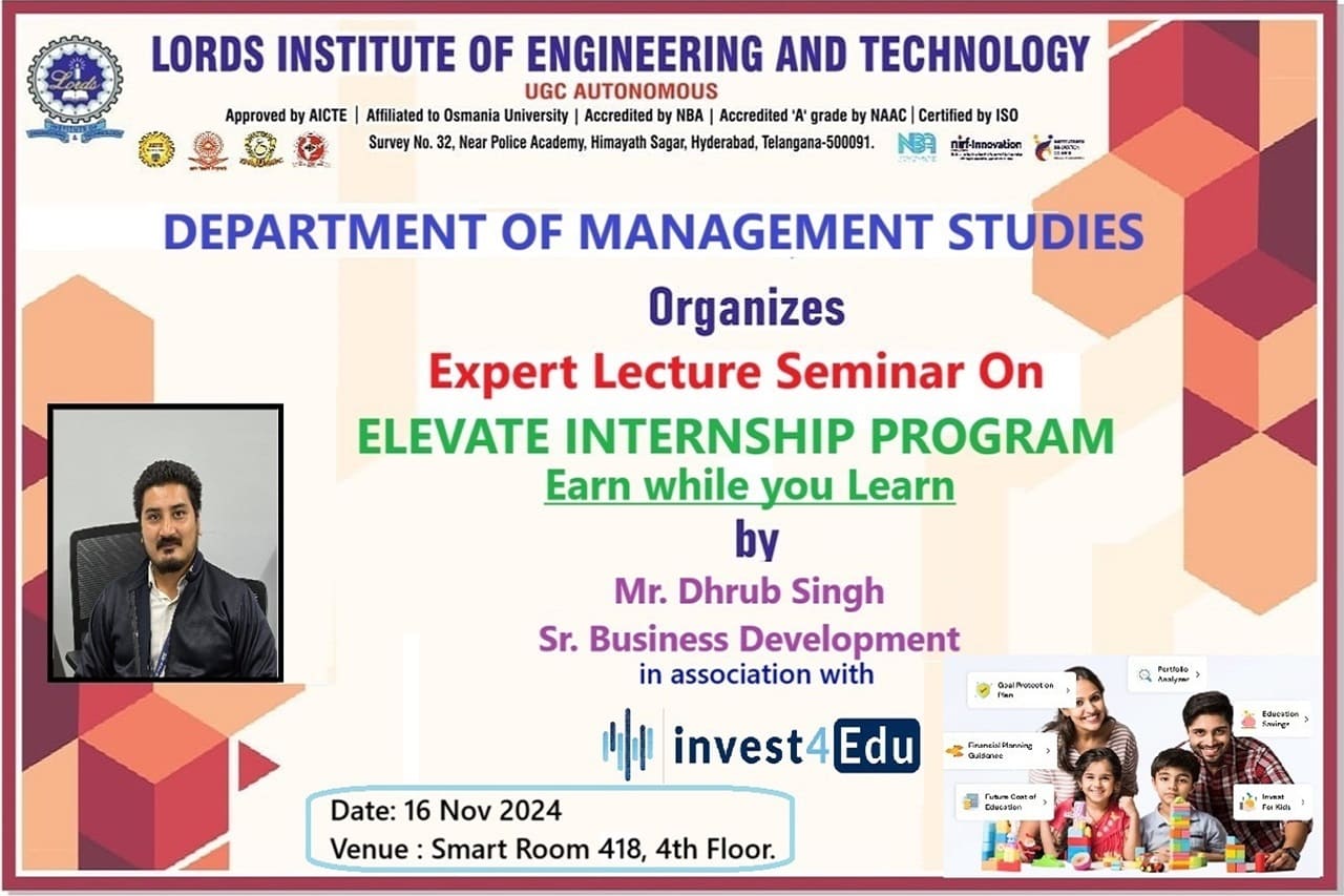 Seminar on Elevate Internship Program - Lords Institute of Engineering and Technology