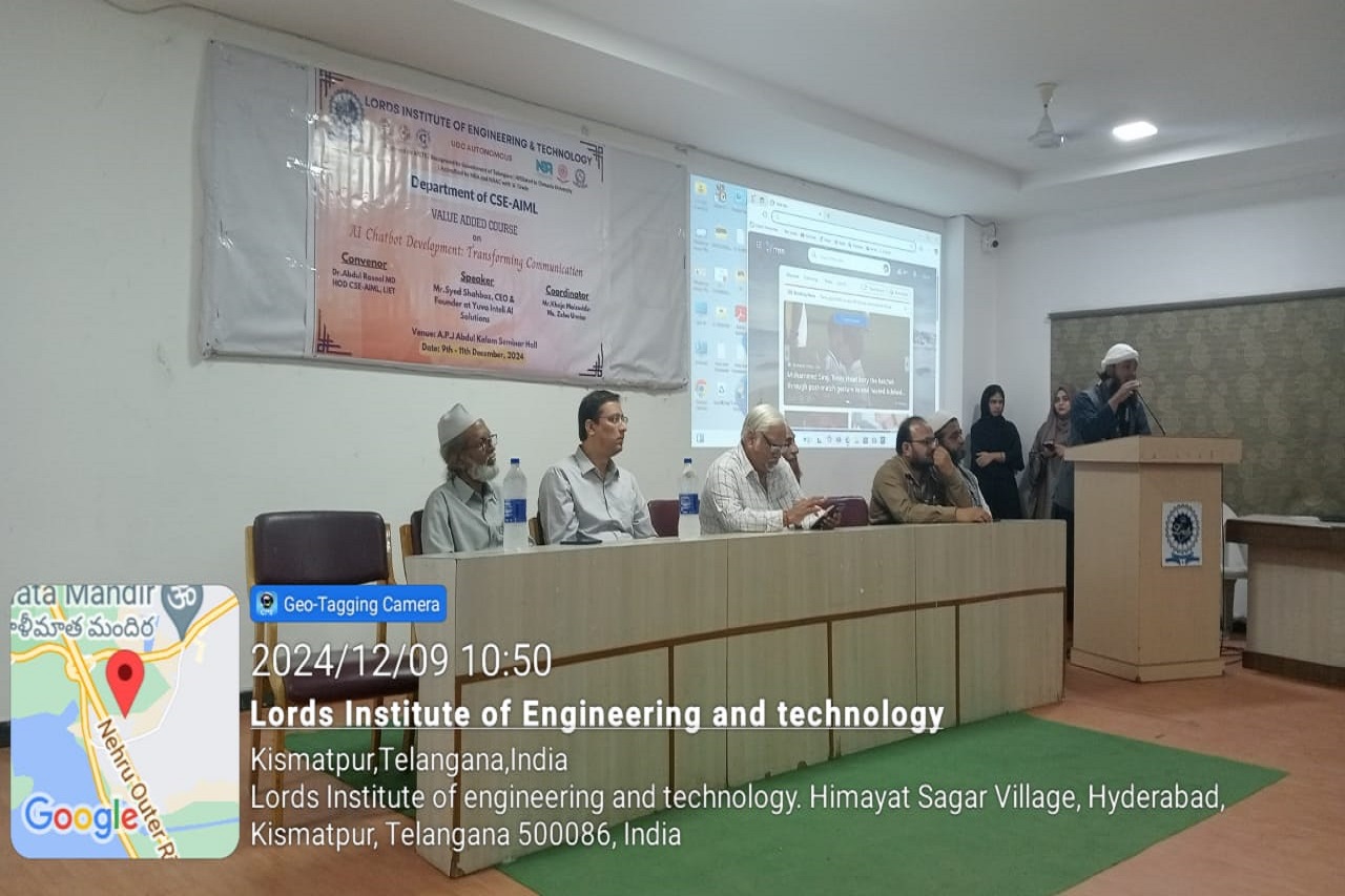 Value Added Course on AI Chatbot Development: Transforming Communication - Lords Institute of ...