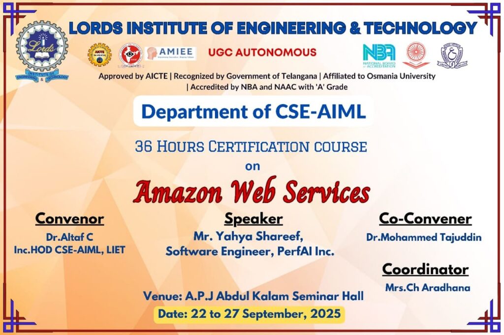 Certification Course on AWS - Lords Institute of Engineering and Technology