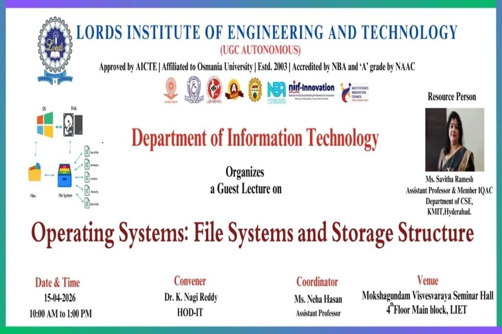 Guest Lecture on Operating System - Lords Institute of Engineering and ...